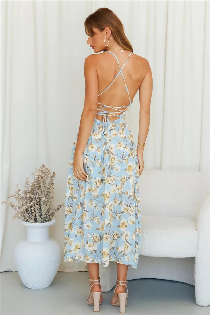 Blue Floral Backless Dress Gabi Swimwear