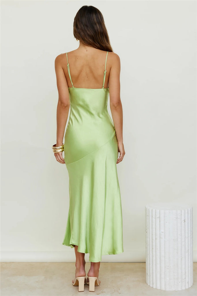 Lime Green Slip Satin Midi Dress – Gabi Swimwear